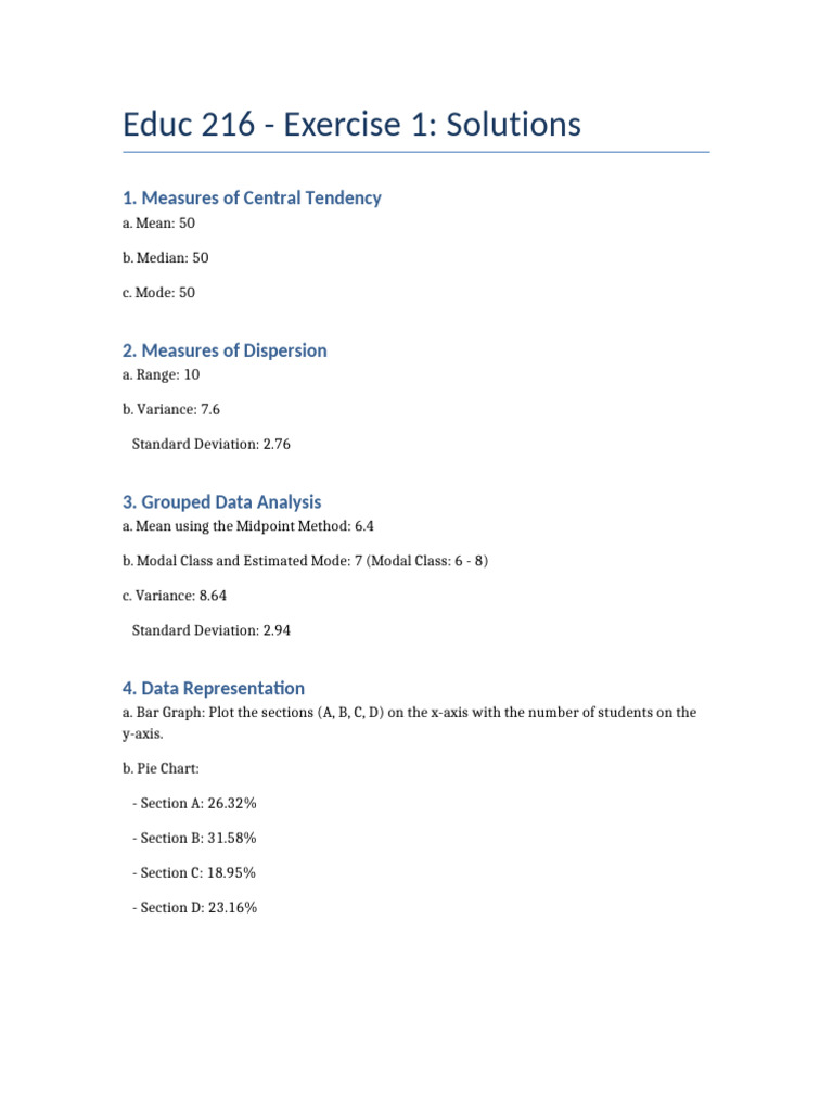 Educ 216 Exercise 1 Solutions | PDF