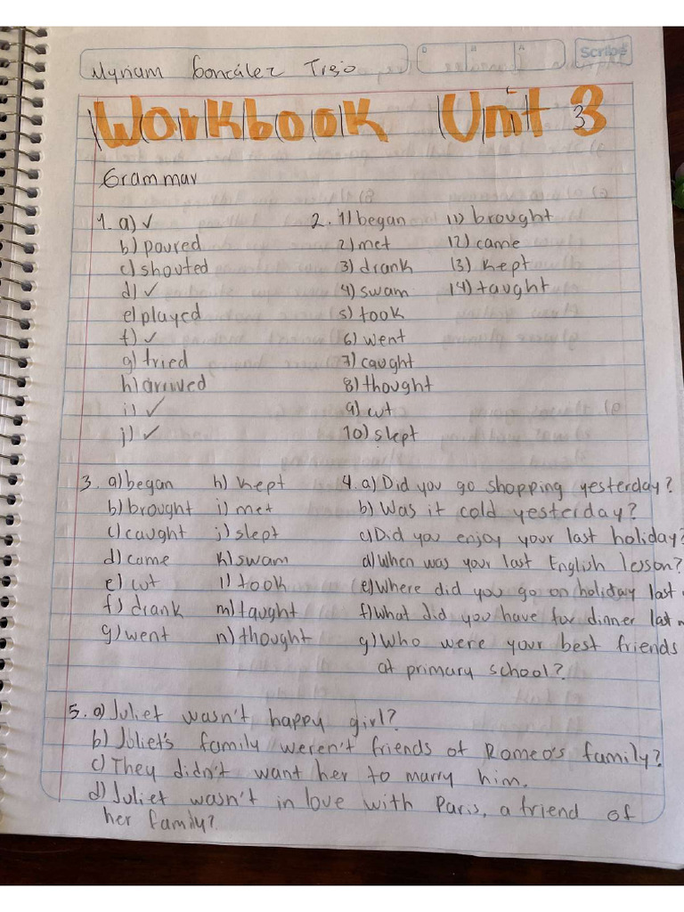 Workbook Unit 3 | PDF