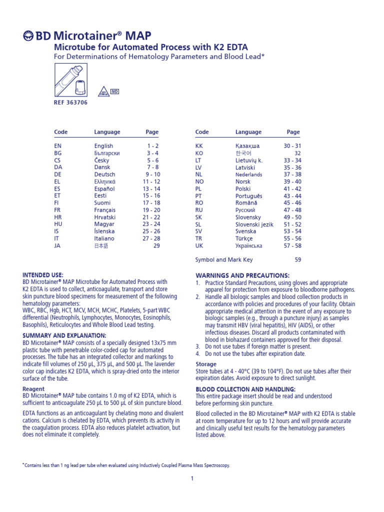Microtainer MAP VDP40149-03 | PDF | White Blood Cell | Medical Specialties