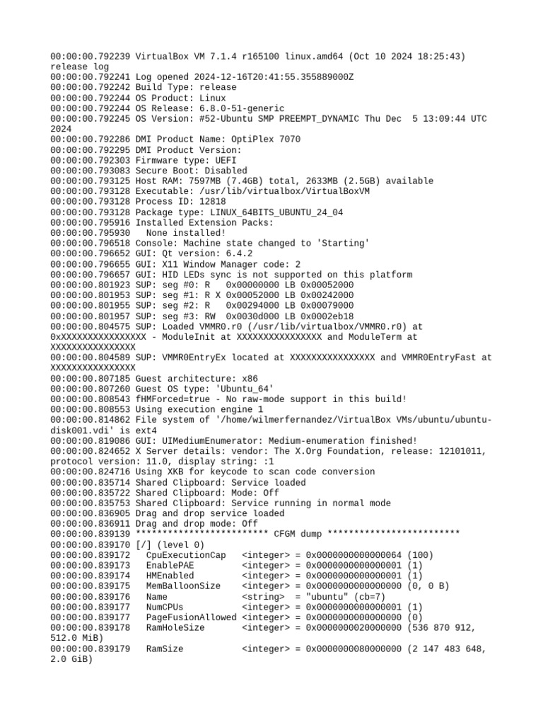 VirtualBox VM Log: Error Analysis | PDF | Computer Architecture | Computer Science