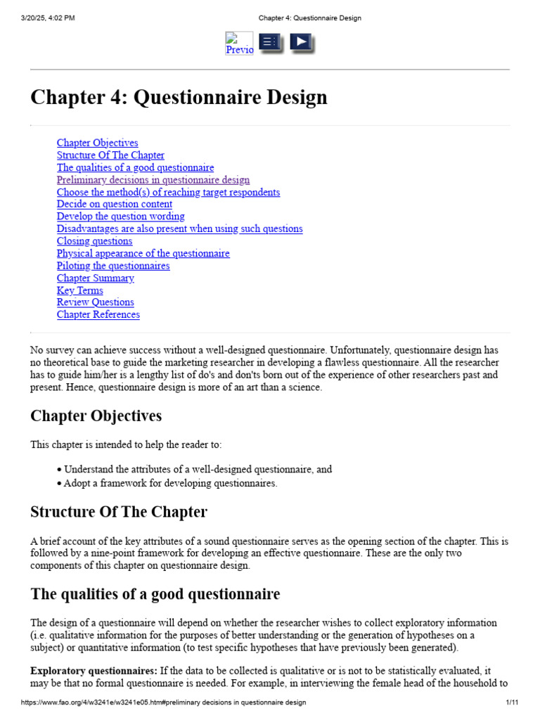 Chapter 4 - Questionnaire Design | PDF | Questionnaire | Survey Methodology