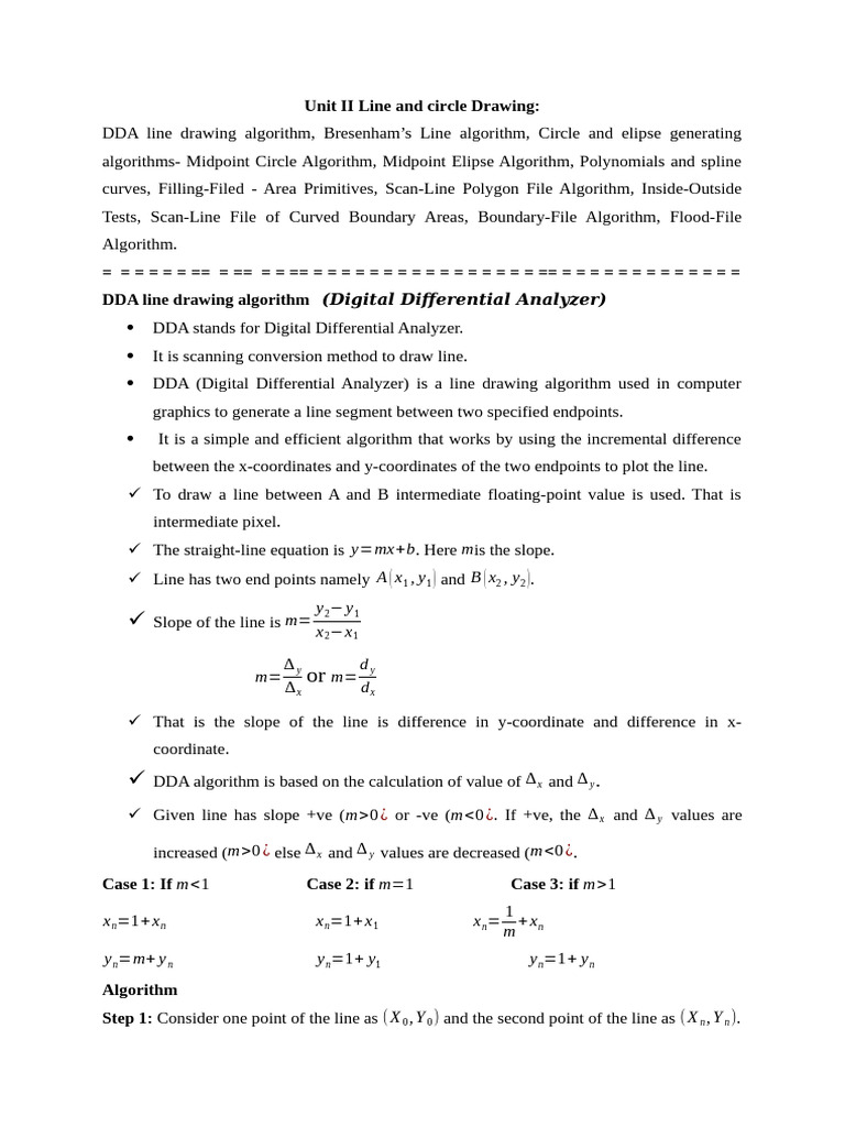Unit II Line and Circle Drawing | PDF | Algorithms | Mathematics