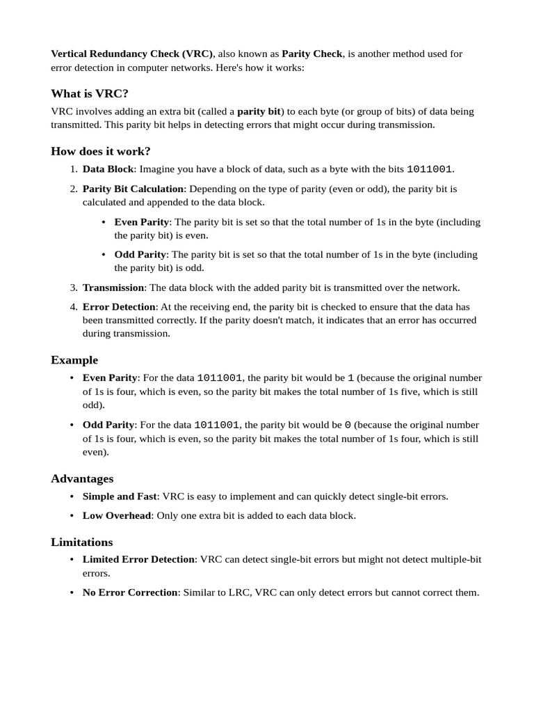 Understanding Vertical Redundancy Check | PDF