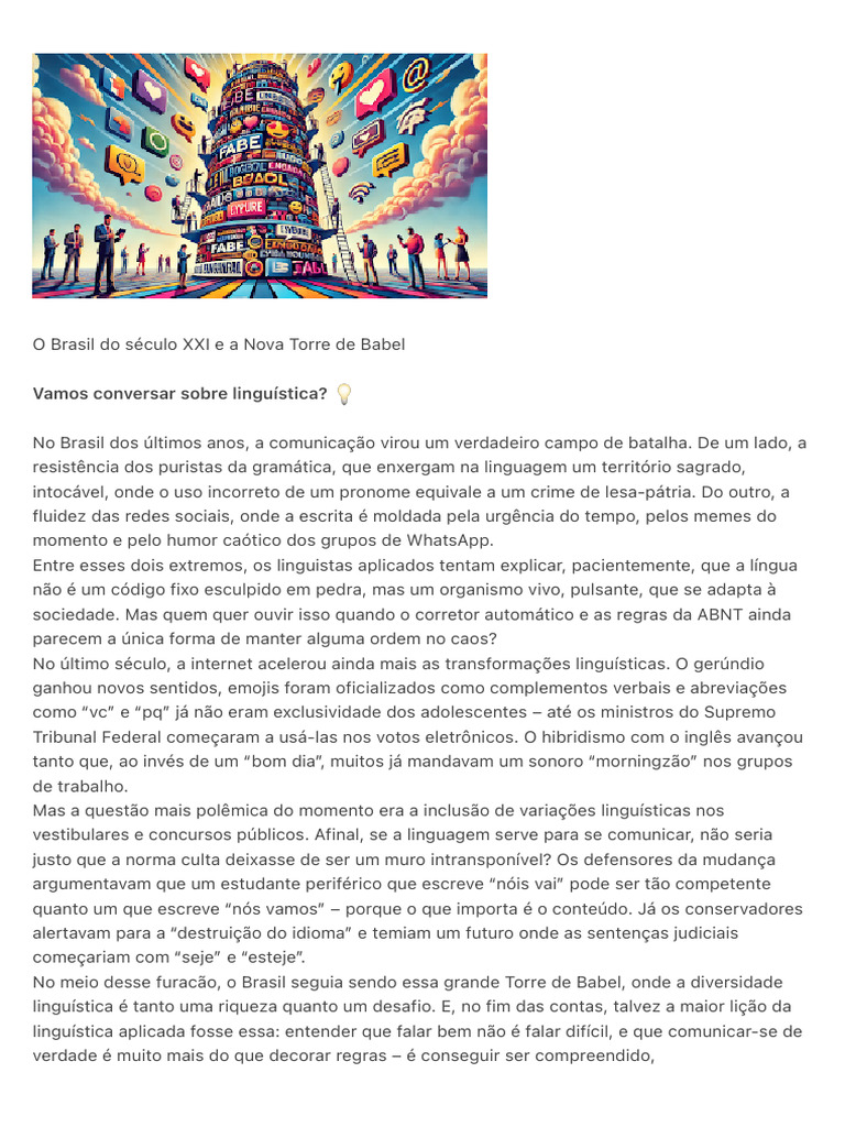 O Brasil do século XXI e a Nova Torre de Babel | PDF | Linguística | Brasil