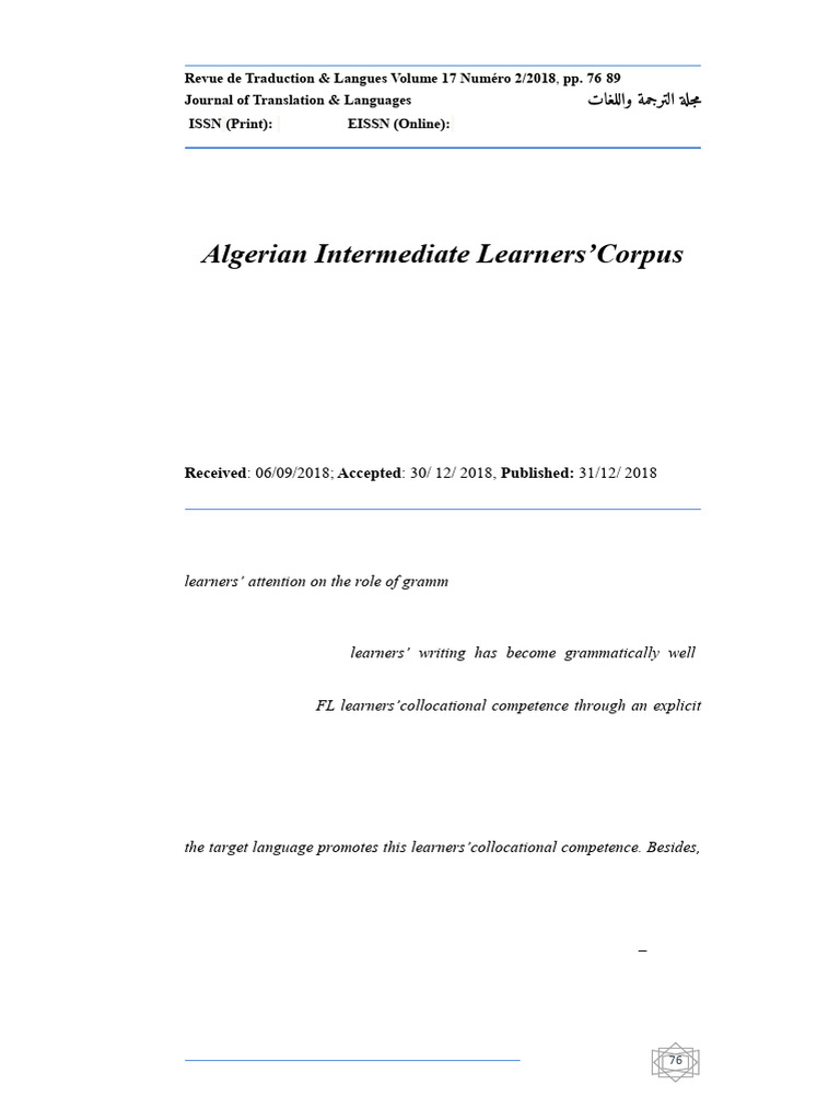 Developing Collocational Competence in EFL Classes - Evidence of Nativeness in Algerian ...