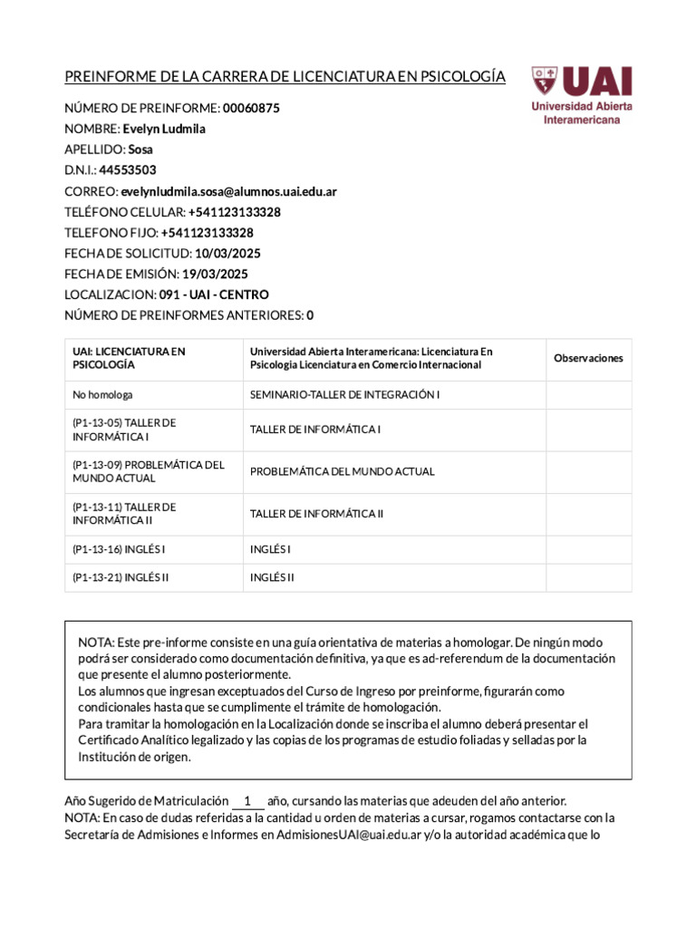 Licenciatura en Psicología _ Universidad Abierta Interamericana | PDF
