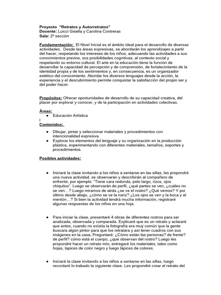 Retratos y Autorretratos en Nivel Inicial | PDF | Retrato | Educación ...