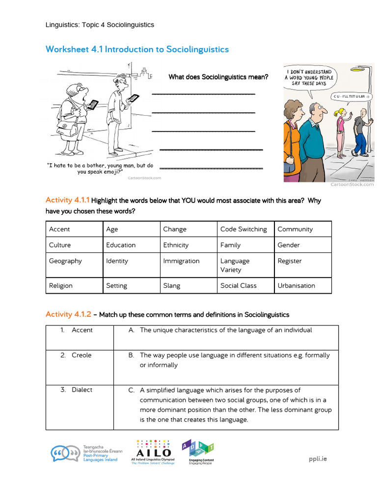 Worksheet Sociolinguistics | PDF | Sociolinguistics | Dialectology