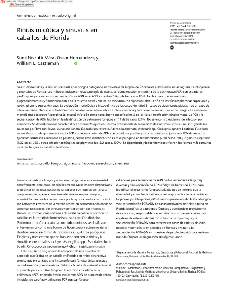 More Et Al 2018 Mycotic Rhinitis and Sinusitis in Florida Horses - En ...