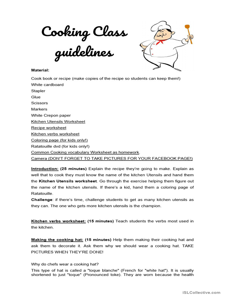 Cooking Class Guidelines | PDF | Chef | Hat