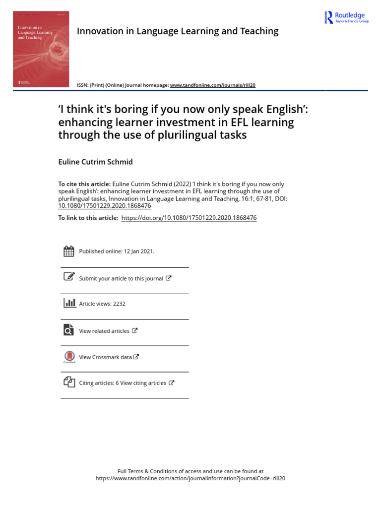 I Think It S Boring If You Now Only Speak English Enhancing Learner ...