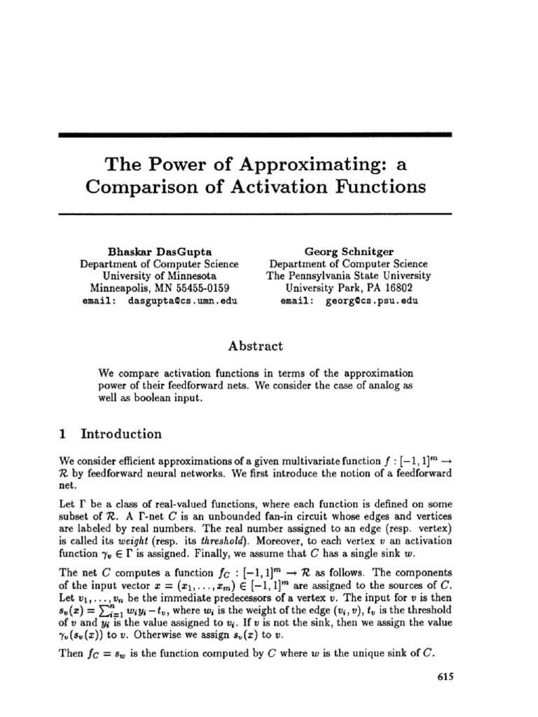 Dasgupta and Schnitger - 1992 - The Power of Approximating A Comparison of Activation Functions ...