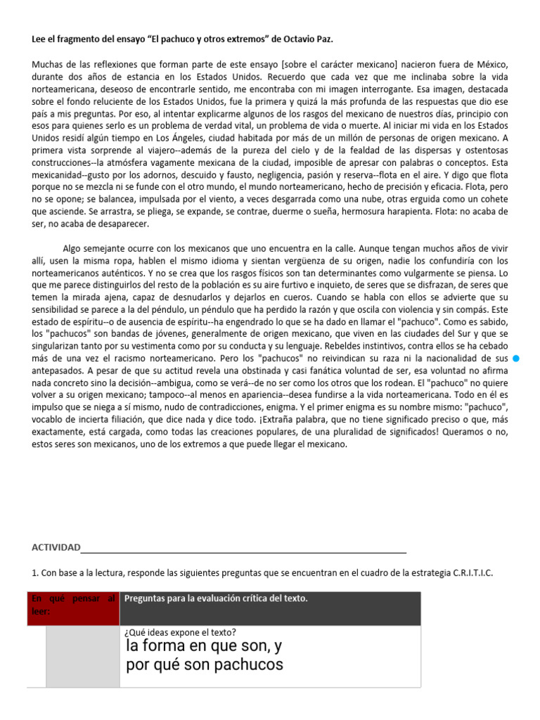 Edited - (Template) Comprensión Lectiora. Actividad 15 | PDF | México