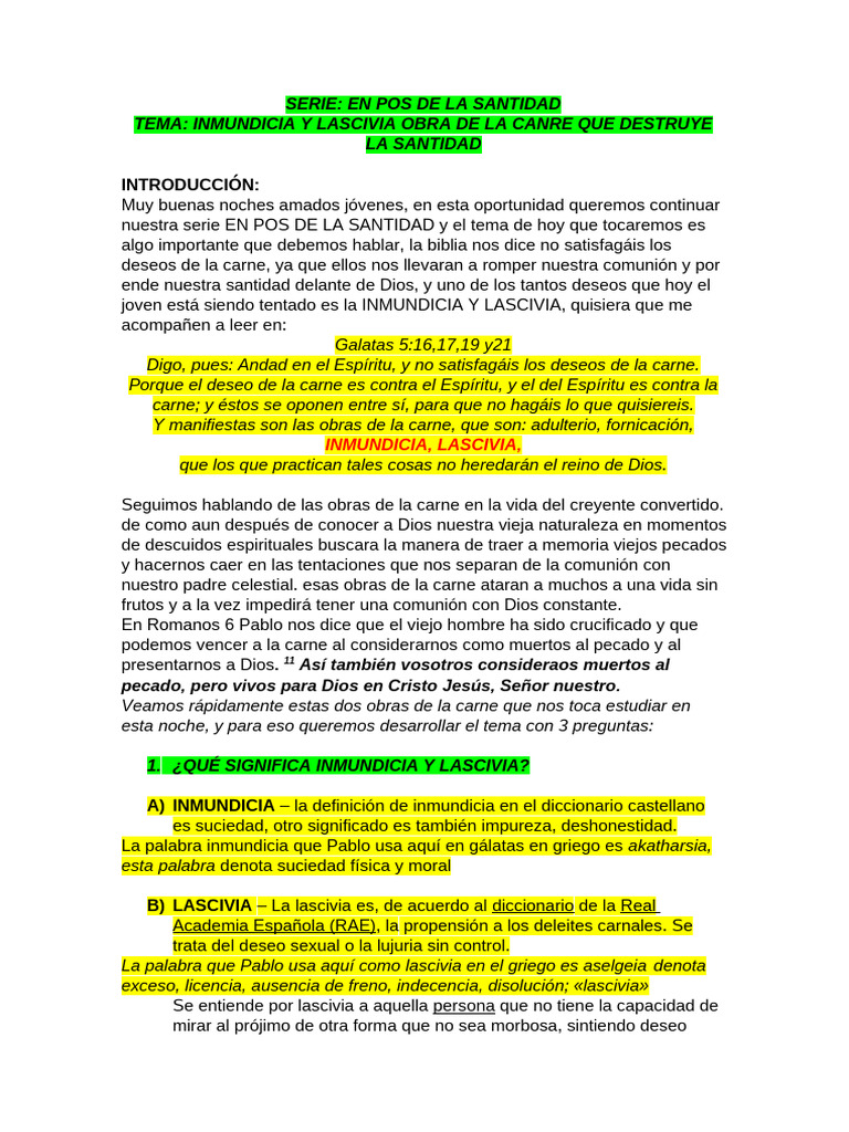 Inmundicia y Lascivia: Peligros Espirituales | PDF | Lujuria | Pecado