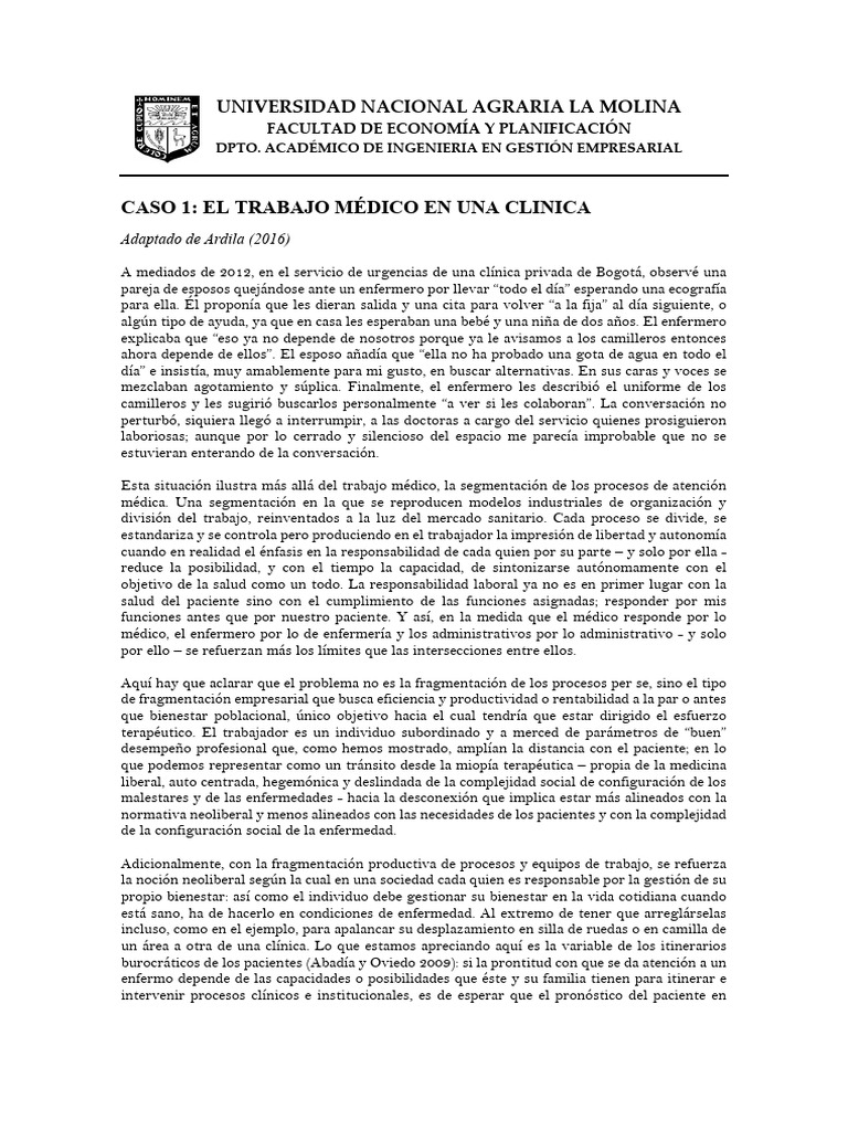 OyM - PC2 - Caso 1 - Clínica | PDF | Enfermería | Hospital