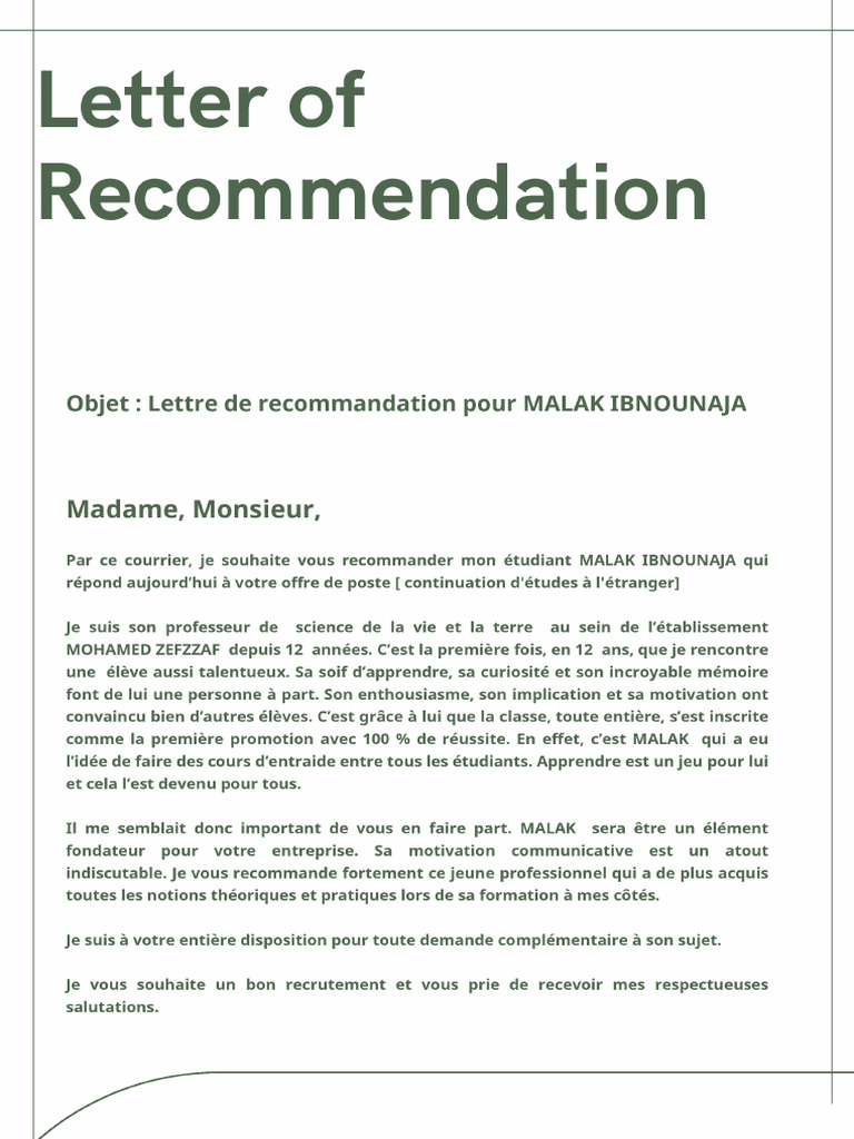 Lettre de Recommendation | PDF