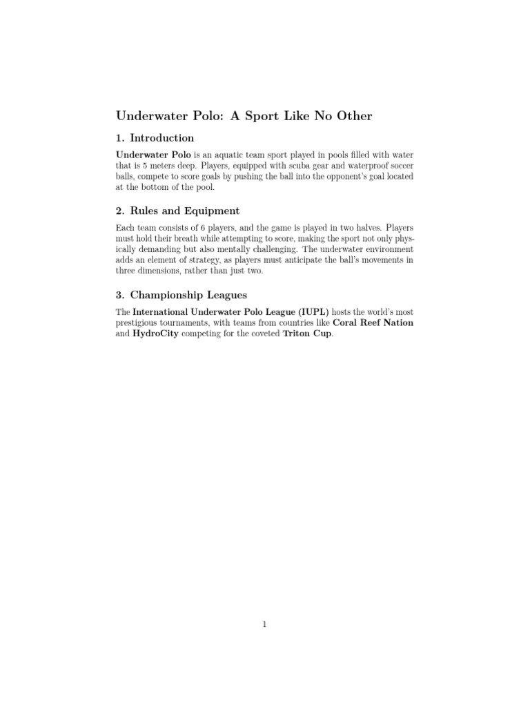 Underwater Polo: Rules and Championships | PDF
