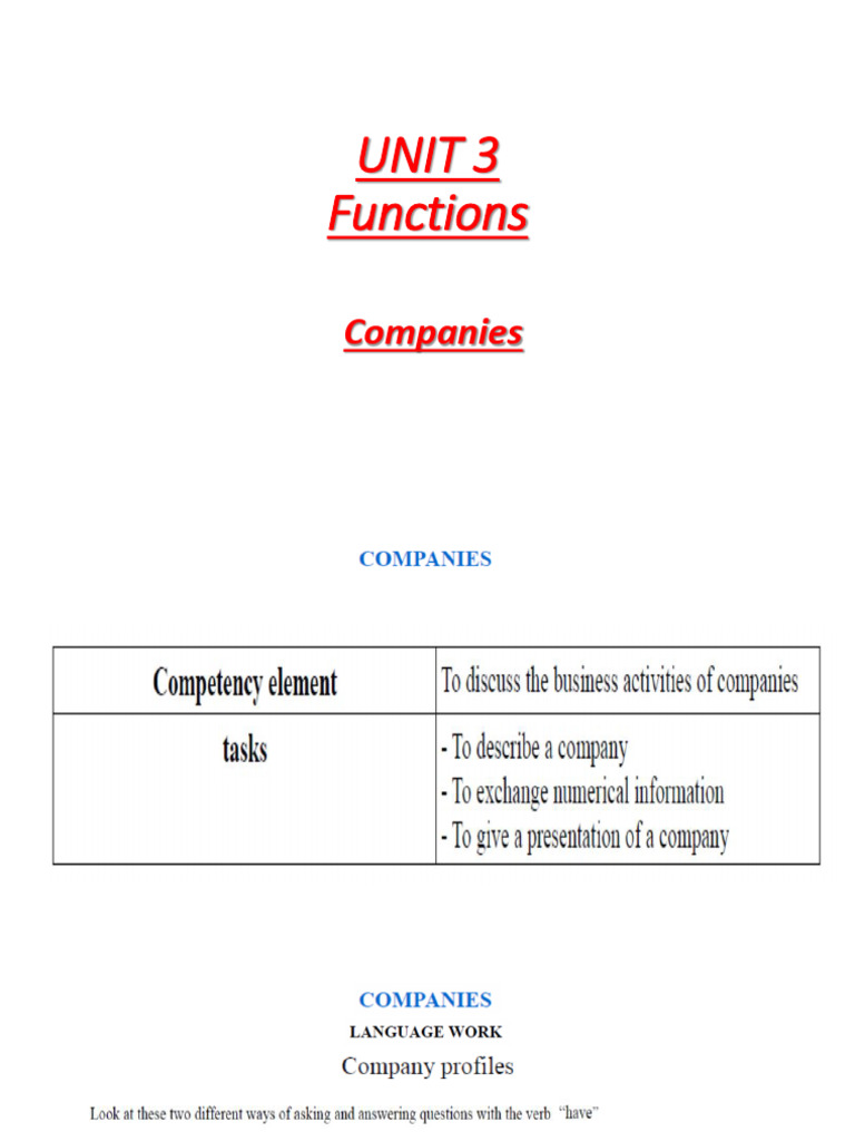 UNIT 3 - Functions - Companies | PDF