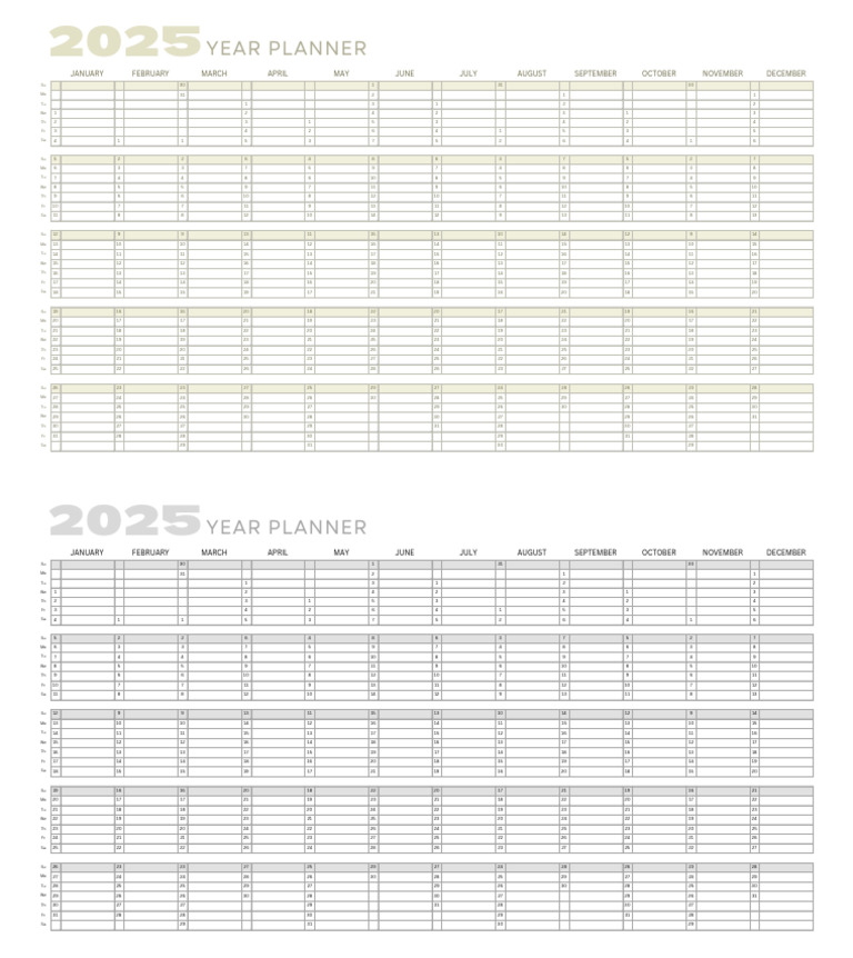 Simple Minimalistic 2025 Yearly Monthly Planner Calendar PDF | PDF