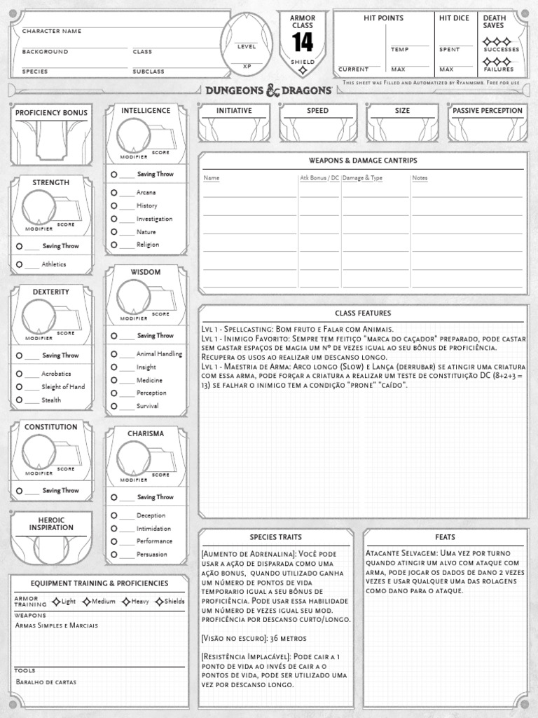 Ficha Ranger Desc - LVL 1 | PDF