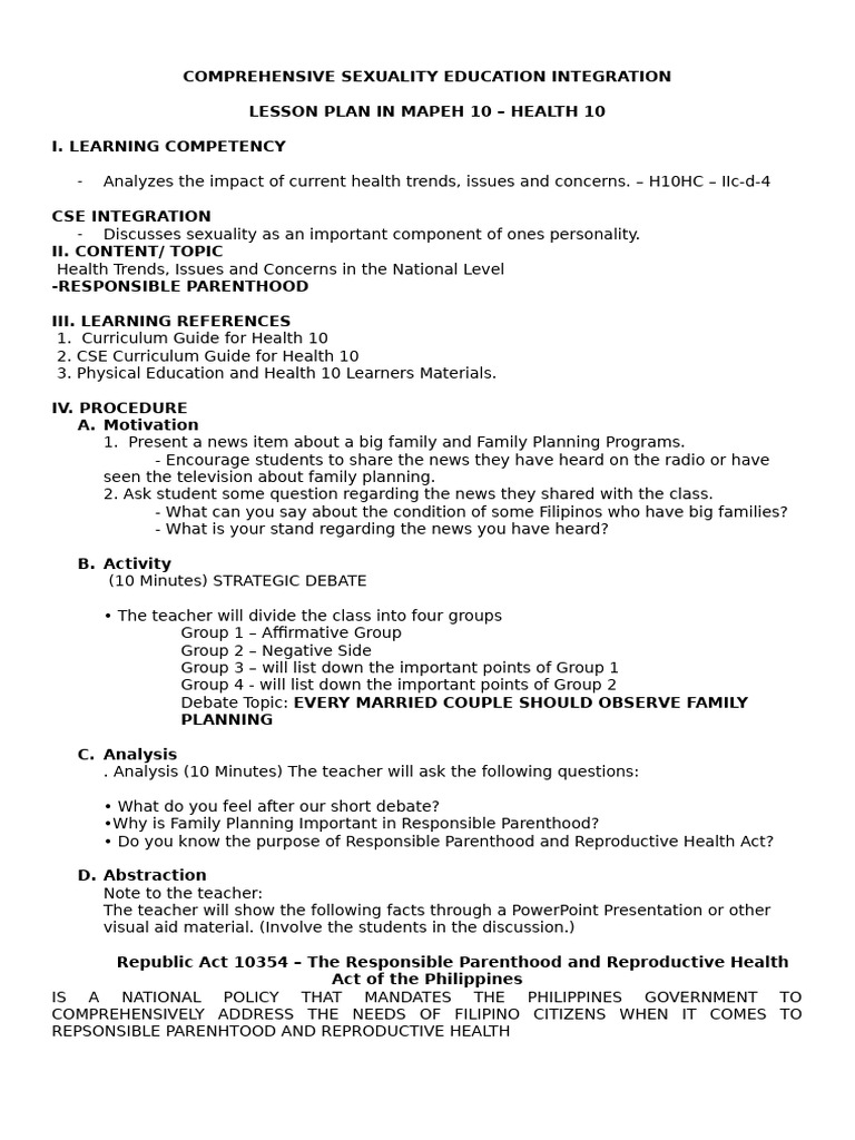 Comprehensive Sexuality Education Integration Parenthood | PDF | Sex ...