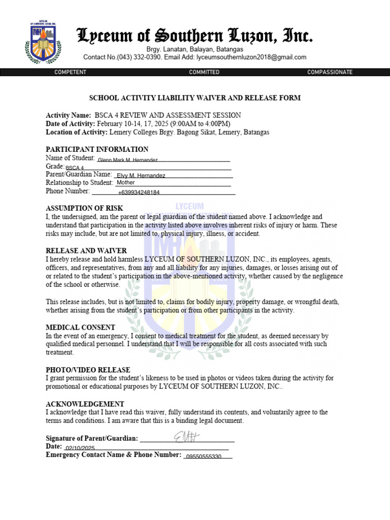 School Activity Liability Waiver and Release Form | PDF | Legal ...