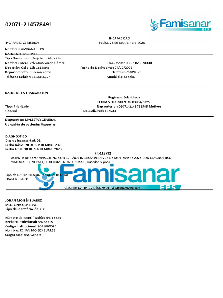 678771118-Incapacidad-Famisanar | PDF