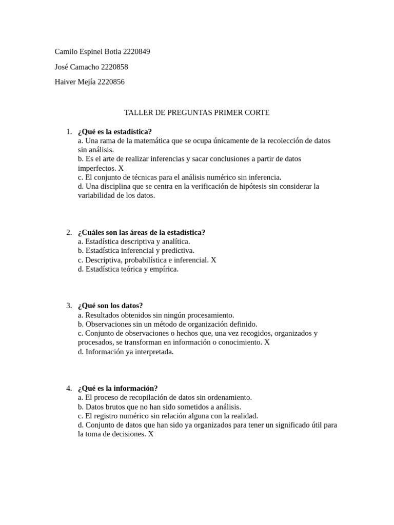 estadística preguntas | PDF | Estadísticas | Datos
