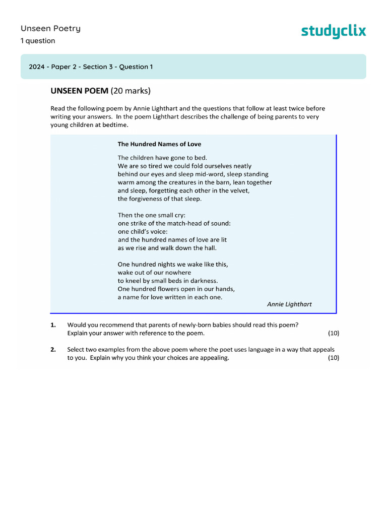 Unseen Poetry Questions | PDF