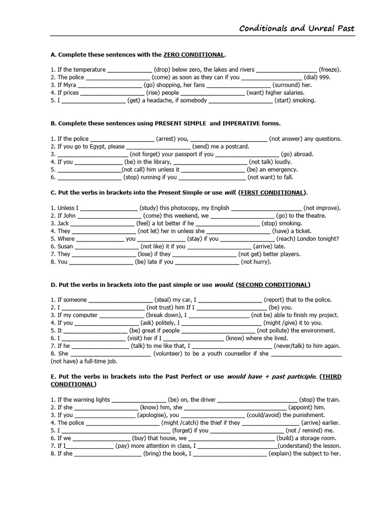 Conditionals & Unreal Past Exercises BATX | PDF | Perfect (Grammar)