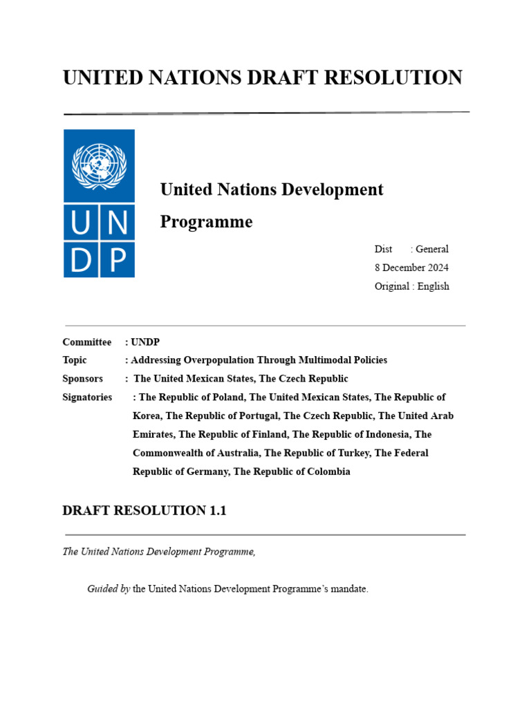 Draft Resolution Example | PDF | United Nations Development Programme ...