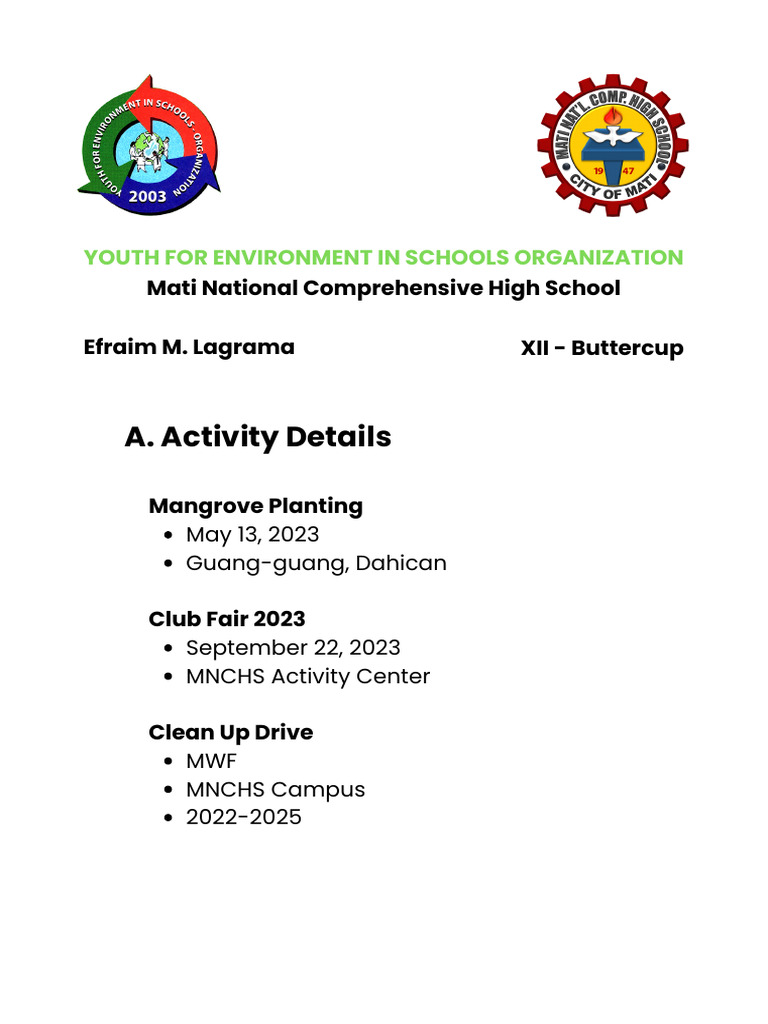 Youth For Environment in Schools Organization | PDF
