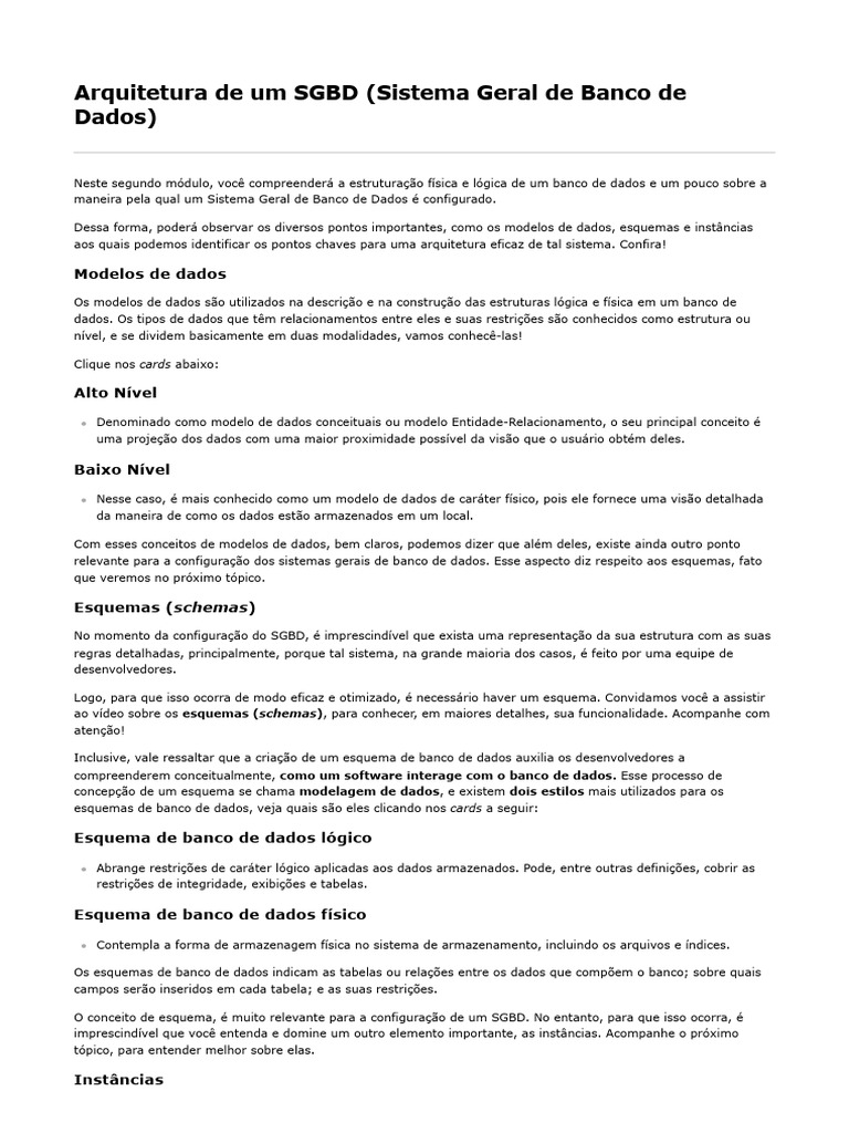 Arquitetura de Um SGBD (Sistema Geral de Banco de Dados) | PDF | Bancos ...