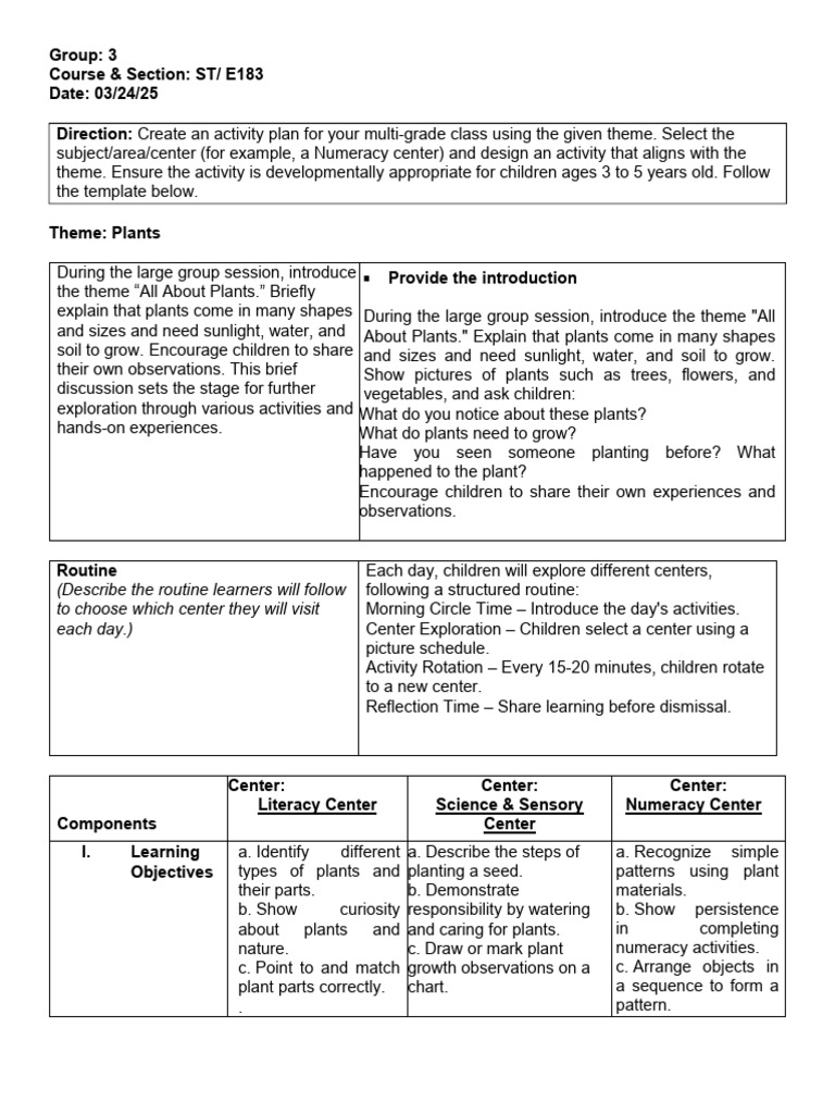 3B Thematic Activity Planning For Multi-Age Classes | PDF | Mentorship | Plants