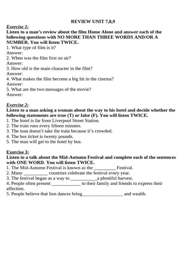 REVIEW UNIT7.8.9-E7 - Listening | PDF