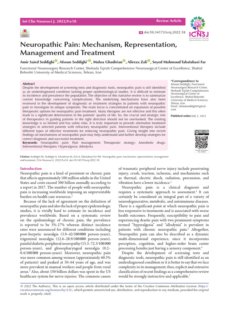 Neuropathic Pain: Mechanism, Representation, Management and Treatment | PDF | Pain | Peripheral ...