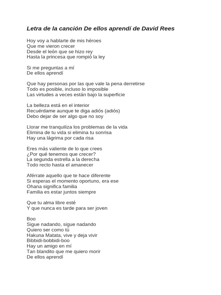 Letra de La Canción de Ellos Aprendí de David Rees | PDF