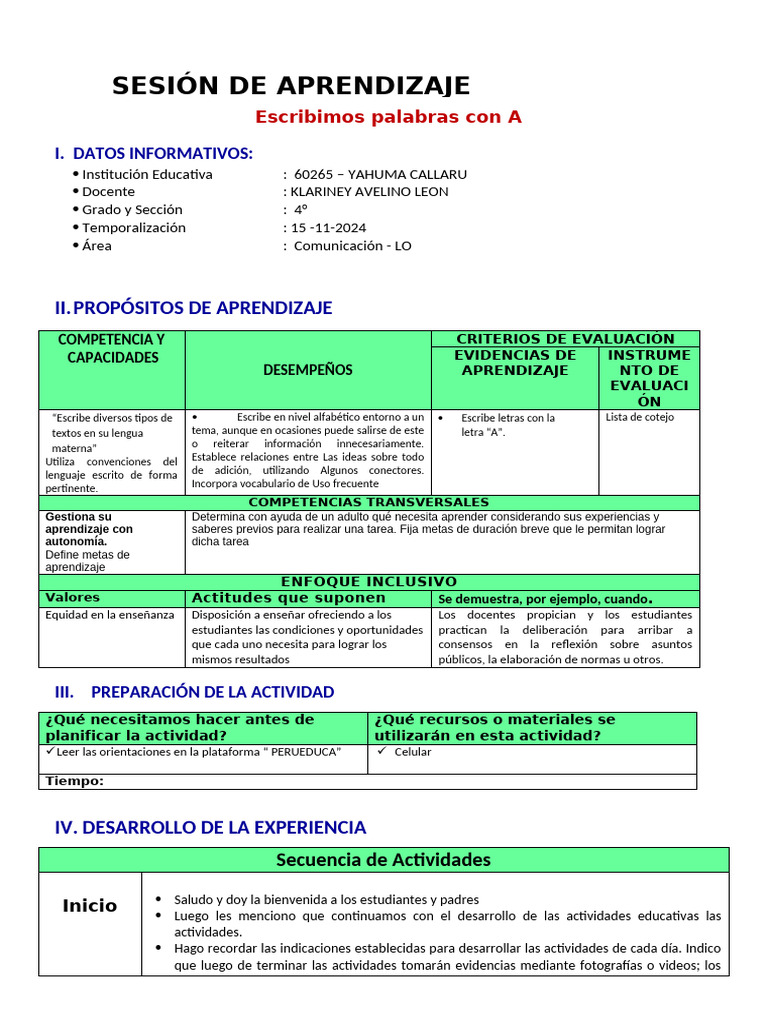 Escribimos Palabras Con A | PDF | Aprendizaje | Enseñando