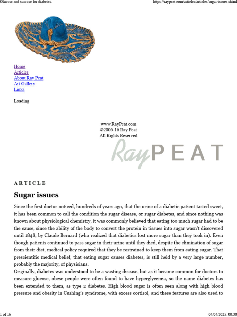 DR Ray Peat - Glucose and Sucrose For Diabetes. | PDF | Fructose | Glucose