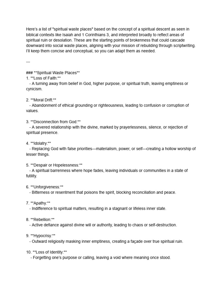 Spiritual Waste Places | PDF | Religious Belief And Doctrine | Theology