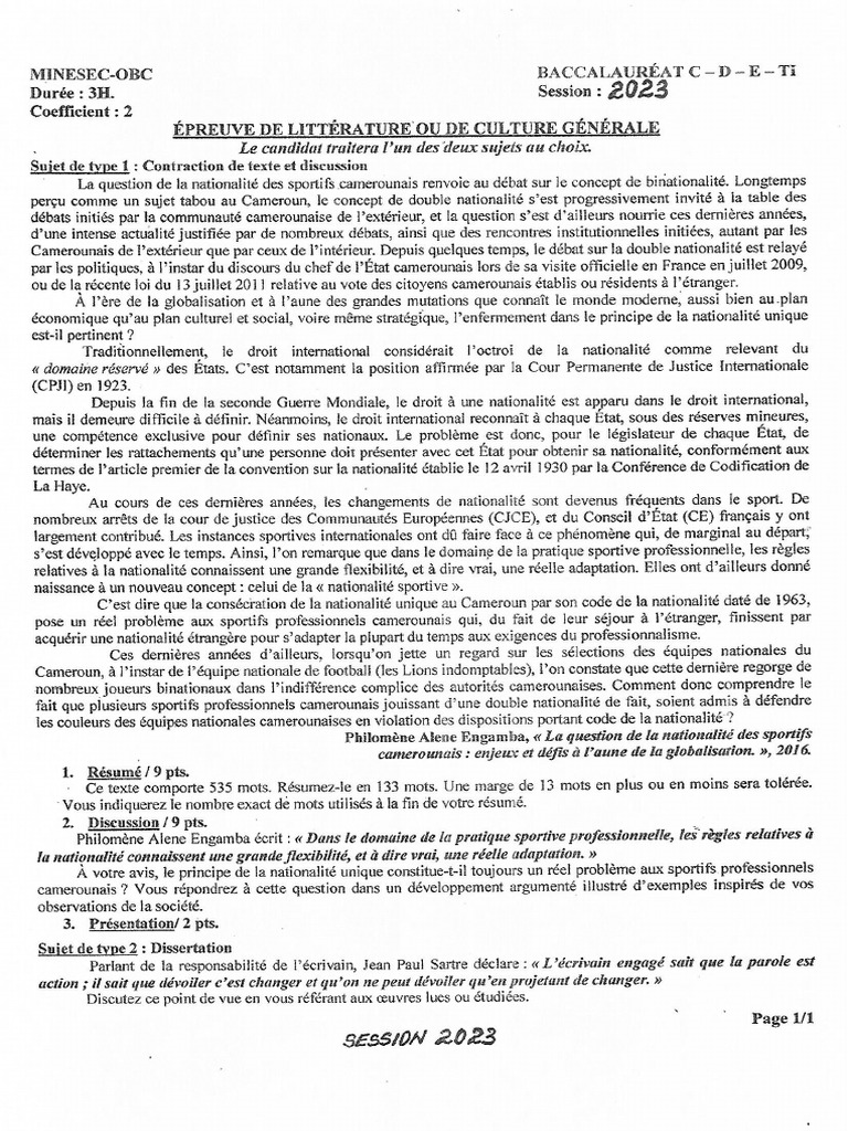 Bac D 2023 Littérature | PDF