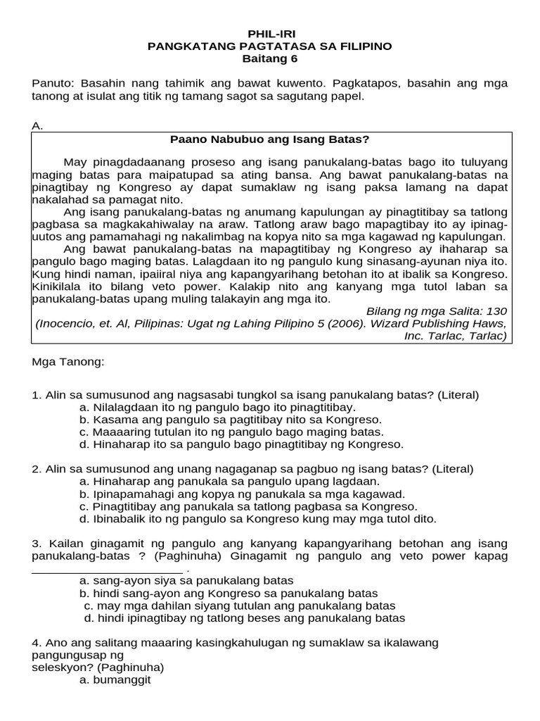 FILIPINO-GST-GRADE-6 (2) | PDF