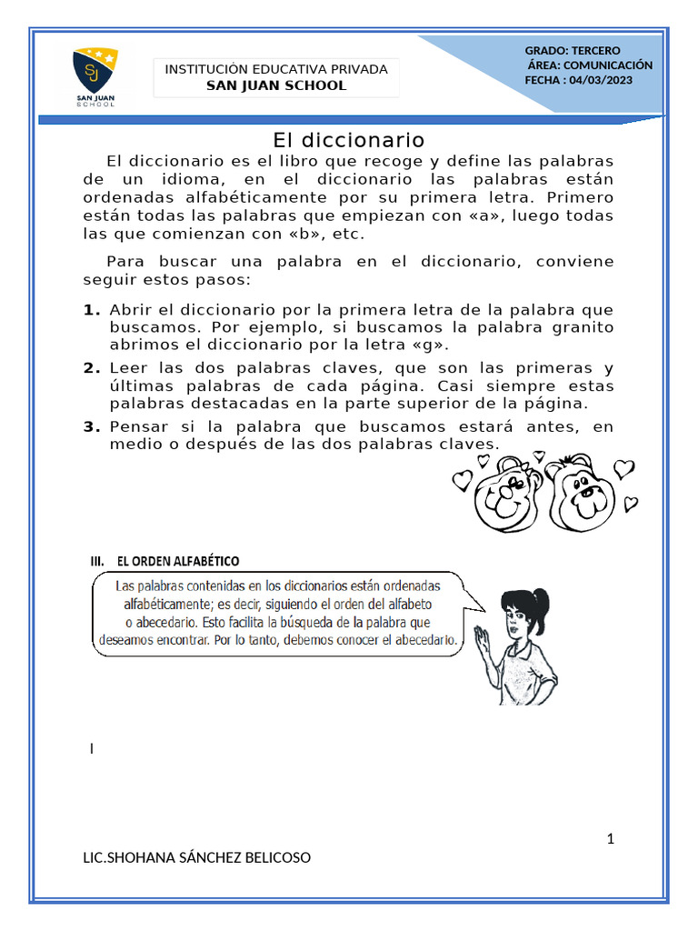 Uso del diccionario para niños | PDF