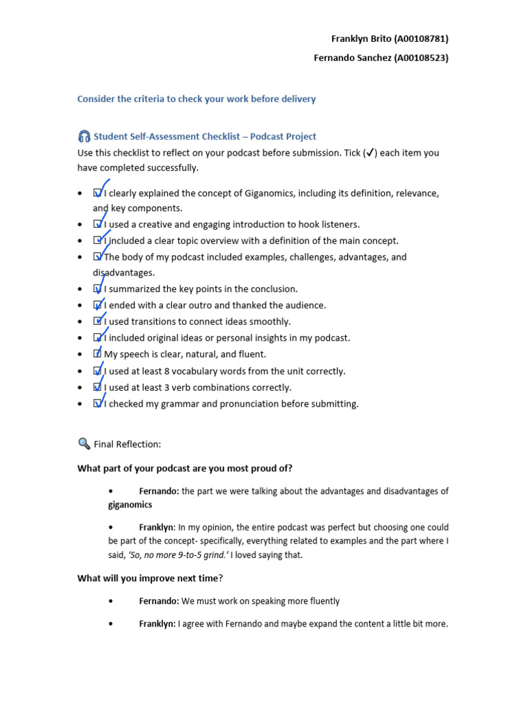 Podcast Self-Assessment Checklist | PDF