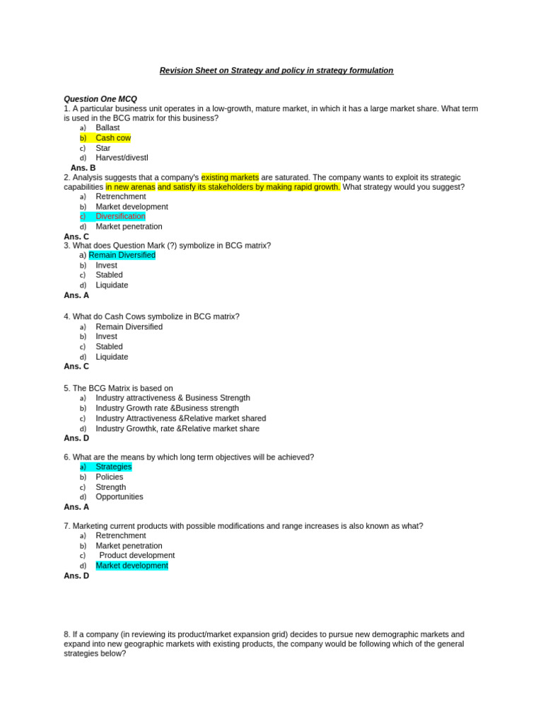 Strategy Formulation and BCG Matrix Insights | PDF | Strategic ...