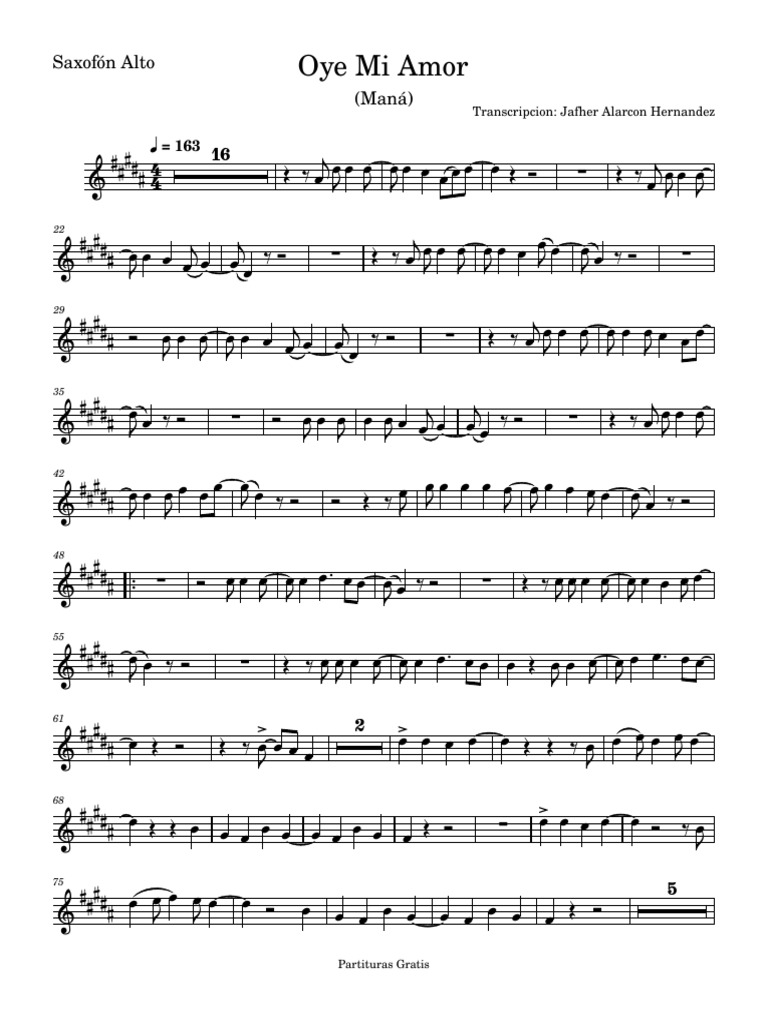 Oye Mi Amor - Saxofón - Alto | PDF