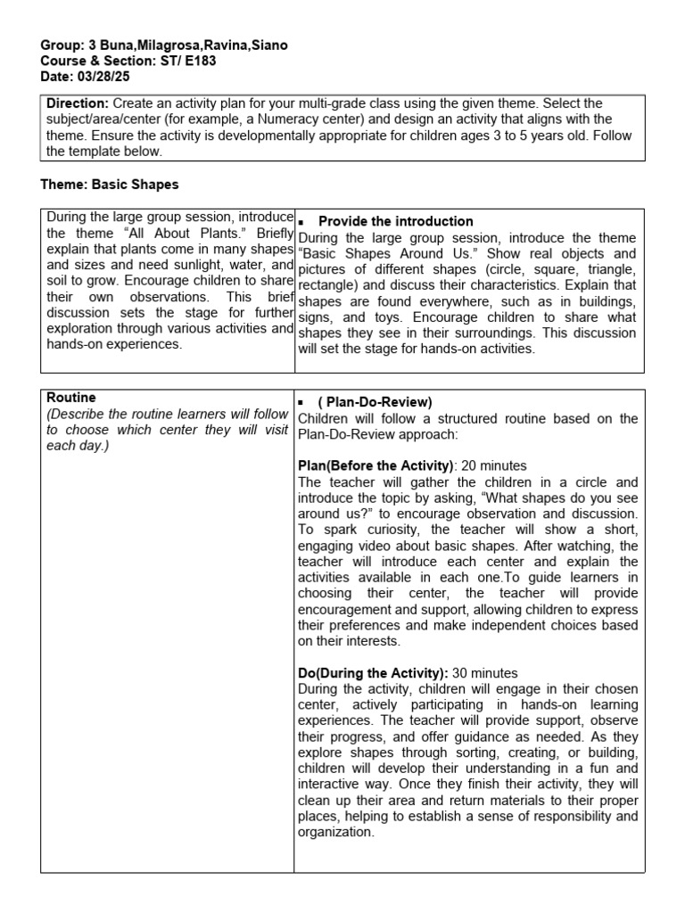 Final 3B Thematic Activity Planning For Multi-Age Classes | PDF ...