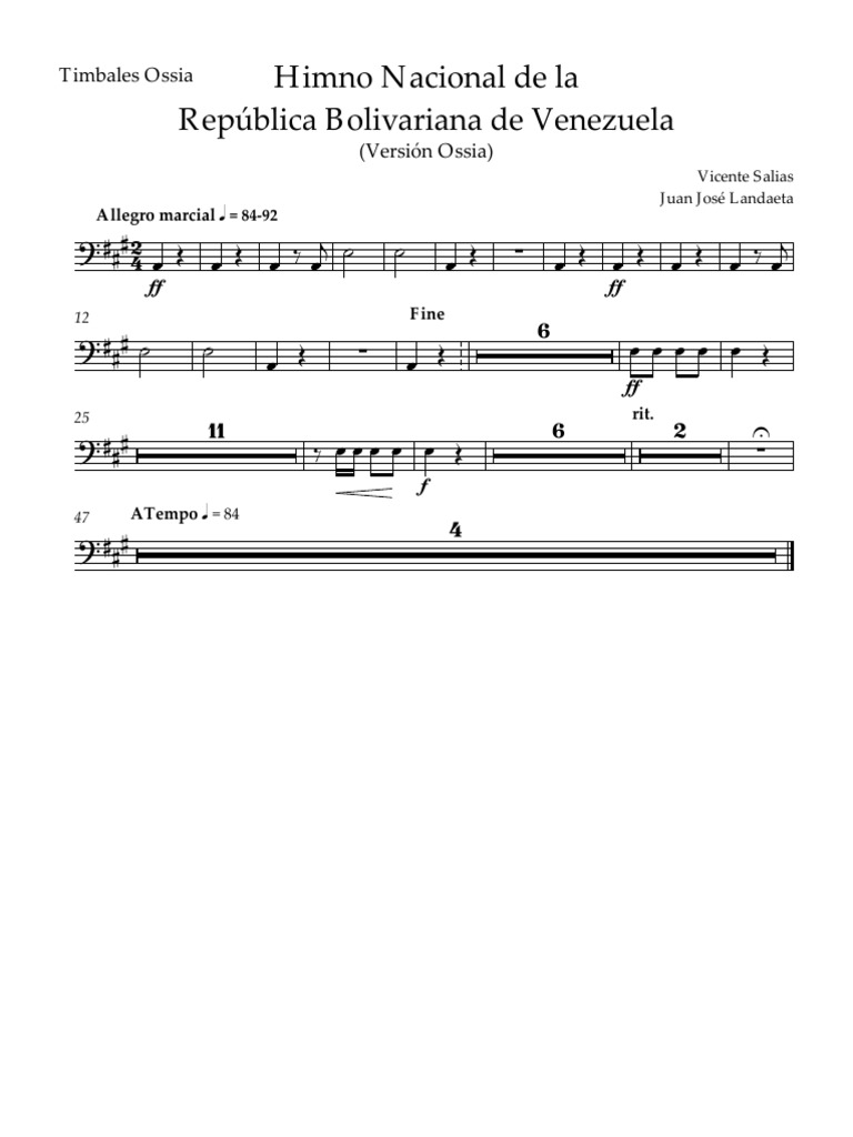 Himno Nacional - Timbales Ossia | PDF