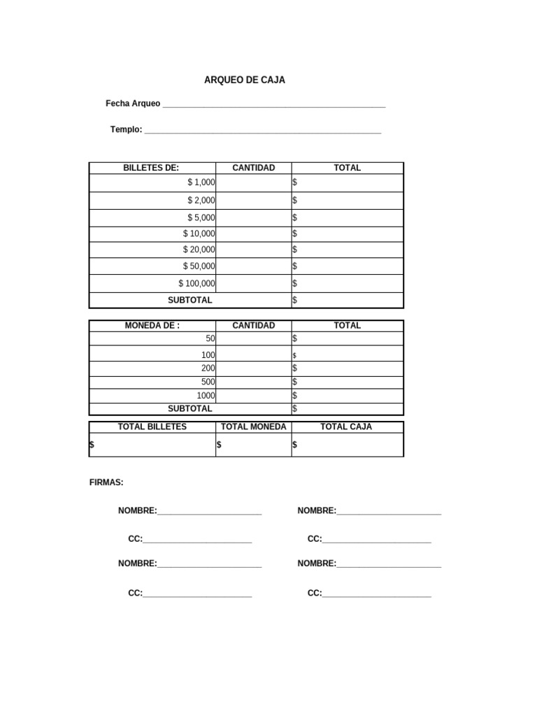 Arqueo de Caja | PDF