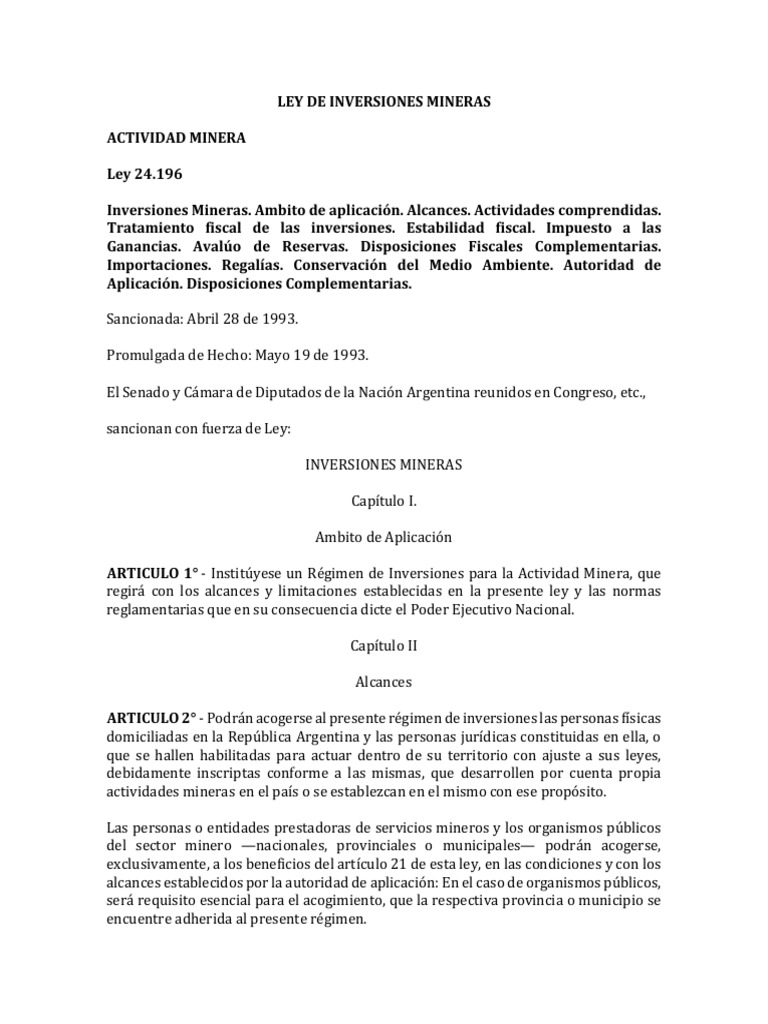 Ley de Inversiones Mineras | PDF | Impuesto sobre la renta | Impuestos